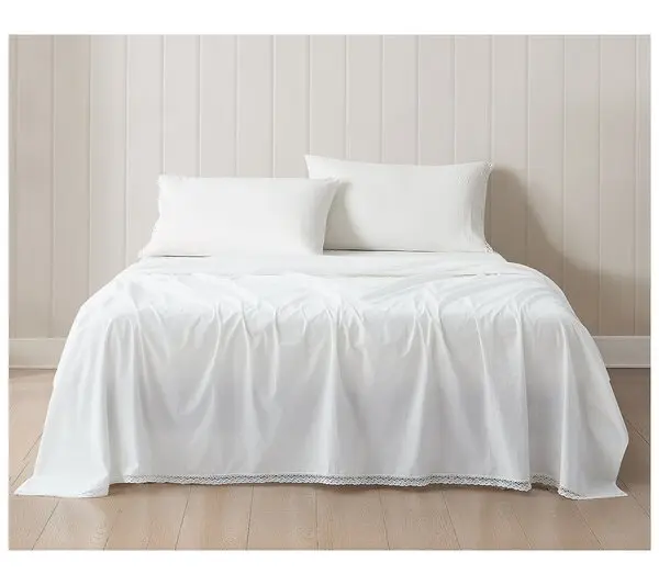 LUSH DECOR Evelyn Lace Trim Cotton Sheets White 4pc Set Queen - One-color