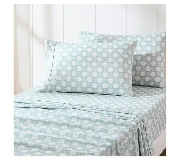 LUSH DECOR Daisy Checkered Sheet Set Aqua 4pc T Win, Twin-xl