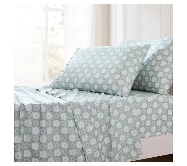 LUSH DECOR Daisy Checkered Sheet Set Aqua 4pc T Win, Twin-xl