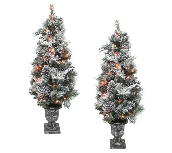 FRASER HILL FARM 4' Christmas Pre-lit Snow Floc Ked Porch Tree - One-color