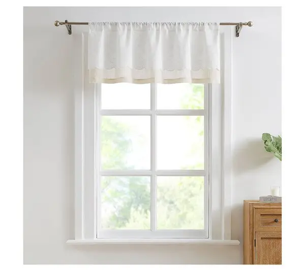 LUSH DECOR Brigitte Embroidery Eyelet Scalloped Valance 52x18 - One-color