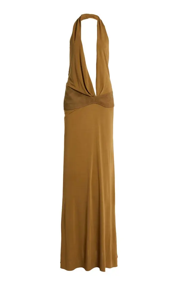 Christopher Esber Contour Suede Belted Jersey Halter Gown