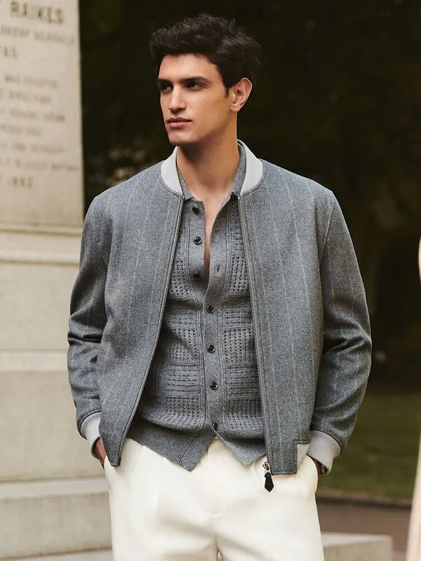 REISS Wool-blend Chalk-stripe Bomber Jacket