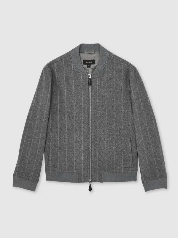 REISS Wool-blend Chalk-stripe Bomber Jacket