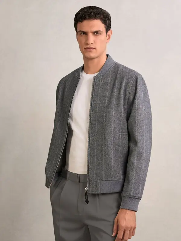 REISS Wool-blend Chalk-stripe Bomber Jacket
