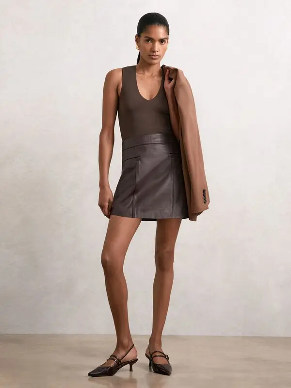 REISS V-neck Sleeveless Bodysuit - Chocolate Brown