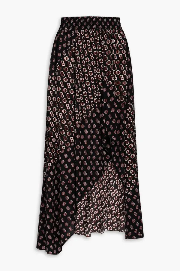 Maje Asymmetric Logoprint Voile Midi Skirt