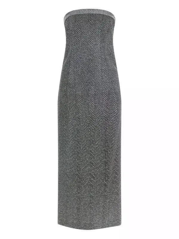 Ermanno Scervino Rhinestone-embellished Herringbone Maxi Dress