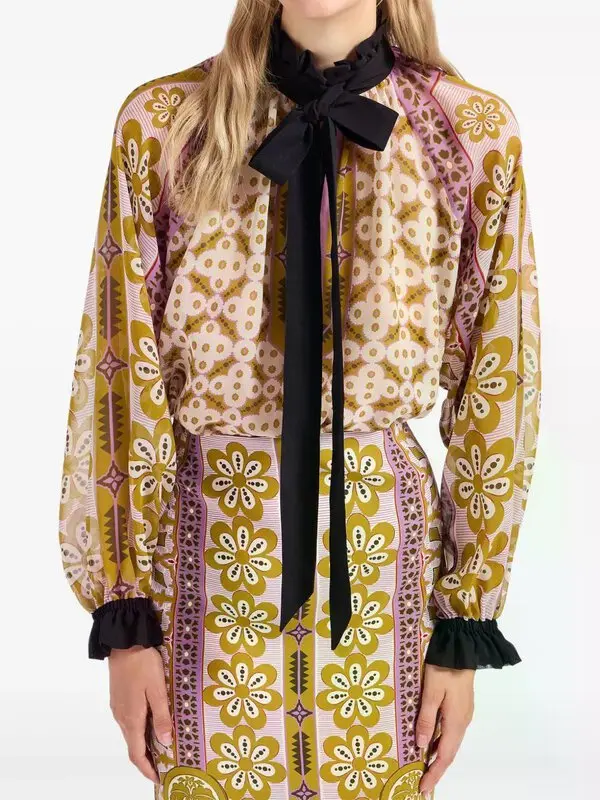 La DoubleJ Cerere Ruffled High-neck Blouse