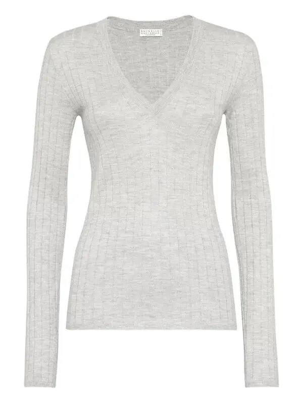 Brunello Cucinelli Ribbed V-neck Top
