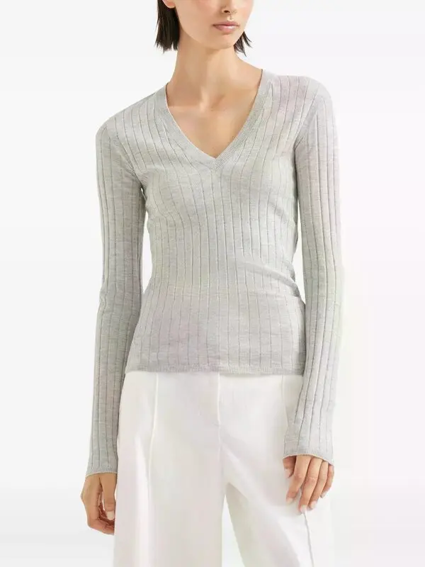 Brunello Cucinelli Ribbed V-neck Top