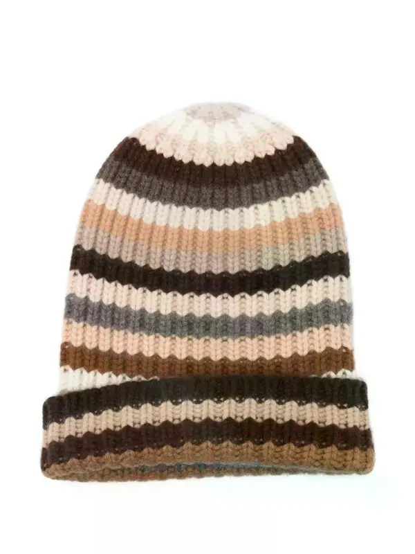 HURRAY Striped Cashmere Beanie - Neutrals