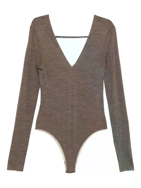 ALYSI V-neck Long-sleeve Bodysuit - Brown