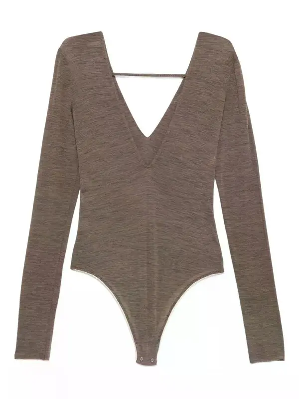ALYSI V-neck Long-sleeve Bodysuit - Brown