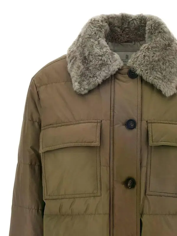 Brunello Cucinelli Quilted Padded Coat With Shearling Collar