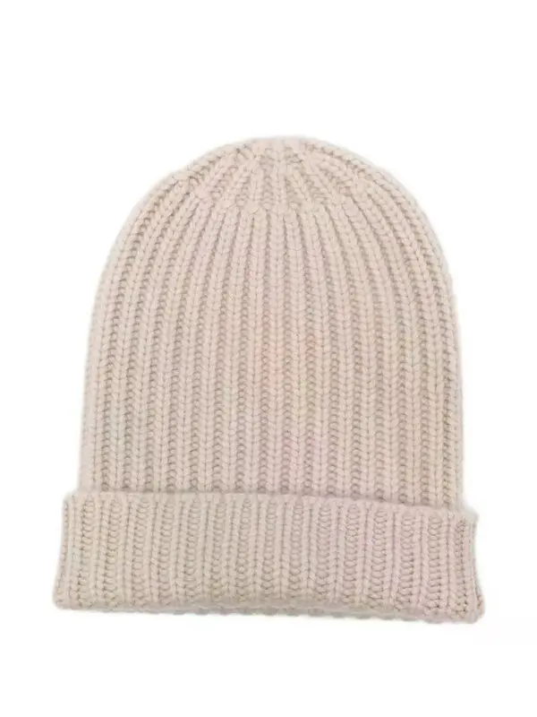 HURRAY Ribbed Cashmere Beanie - Neutrals