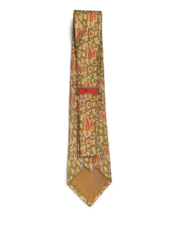 Brioni Paisley Silk Neck Tie - Yellow
