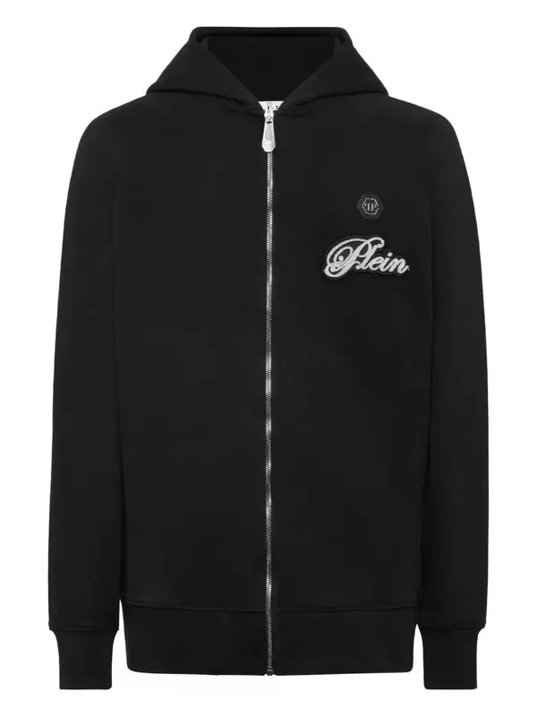 Philipp Plein Zip-up Logo-patch Hoodie - Black