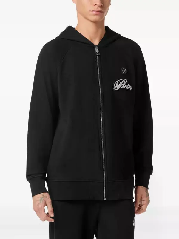 Philipp Plein Zip-up Logo-patch Hoodie - Black