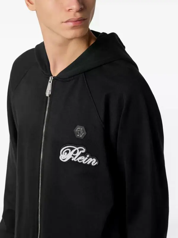 Philipp Plein Zip-up Logo-patch Hoodie - Black
