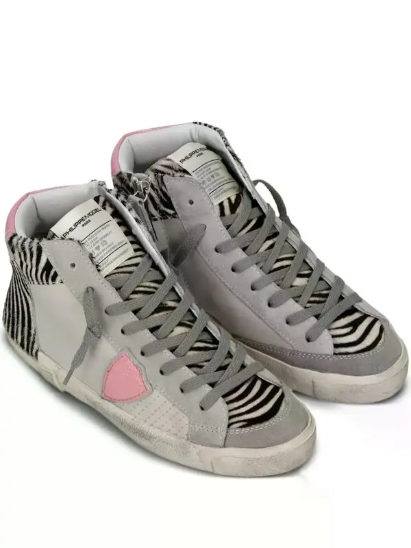 Philippe Model Zebra-print Leather High-top Trainers - Grey