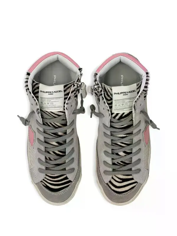 Philippe Model Zebra-print Leather High-top Trainers - Grey