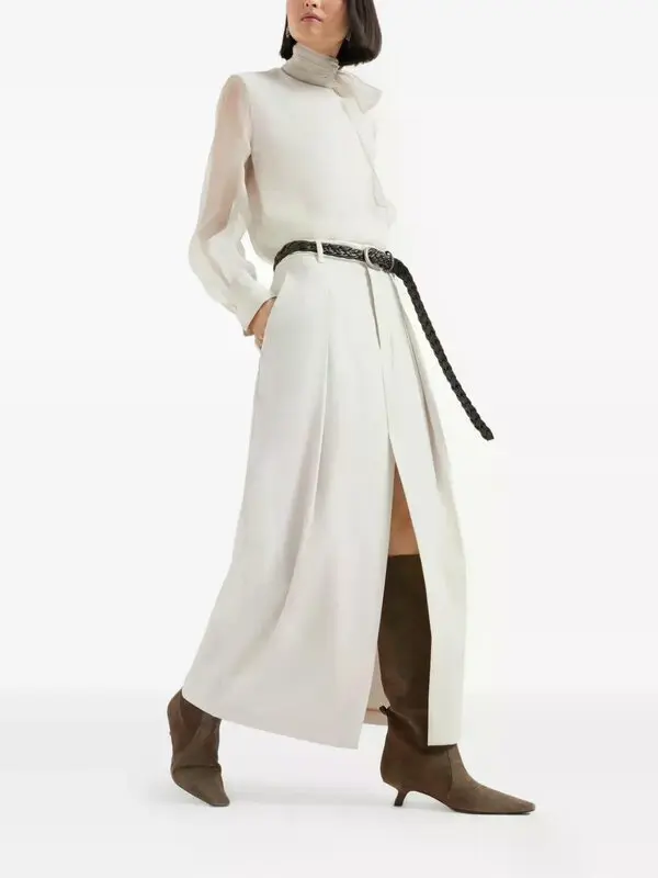 Brunello Cucinelli Pleated Front-split Maxi Skirt - White