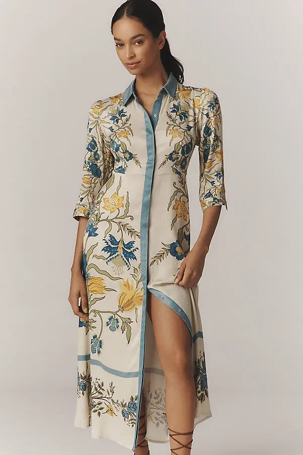 Anthropologie Bl-nk Printed Buttondown Maxi Shirtdress - Neutral