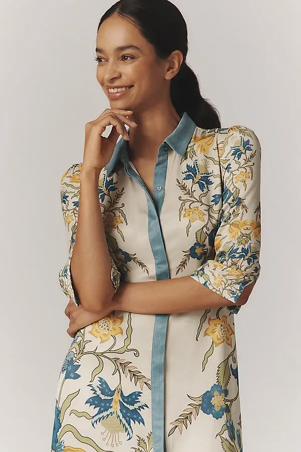 Anthropologie Bl-nk Printed Buttondown Maxi Shirtdress - Neutral