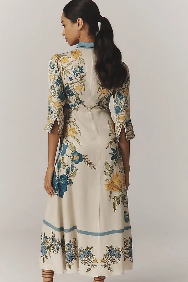Anthropologie Bl-nk Printed Buttondown Maxi Shirtdress - Neutral