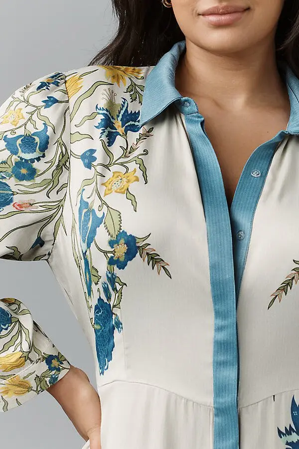 Anthropologie Bl-nk Printed Buttondown Maxi Shirtdress - Neutral
