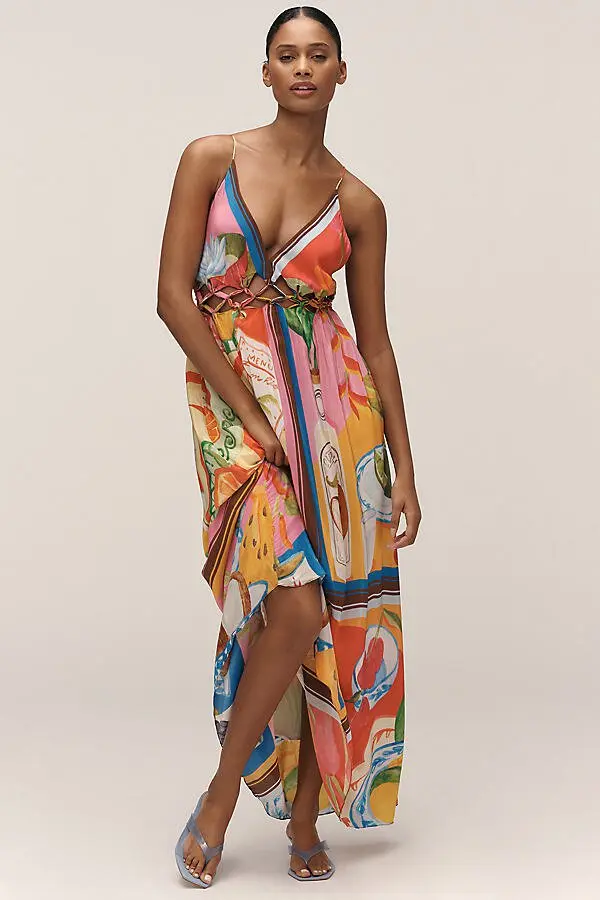 Farm Rio Sleeveless V-Neck Cutout A-Line Maxi Dress In Summer Picnic  Multicolor - 36% Off | Editorialist