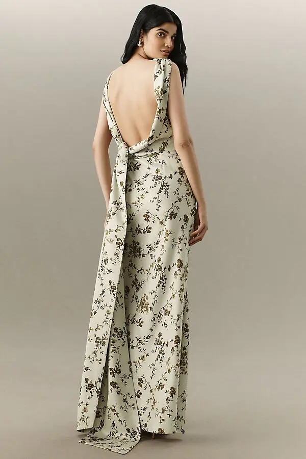 SAU LEE Sleeveless High-neck Crepe Maxi Dress - Beige Multi