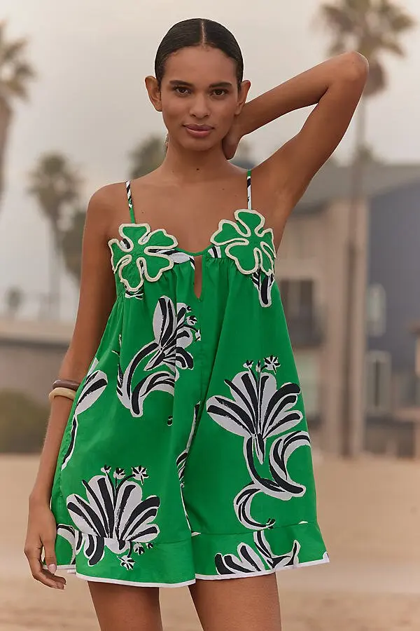 SUZANNE LUSTIG X Celandine Bloom Cotton Romper - Green Pattern