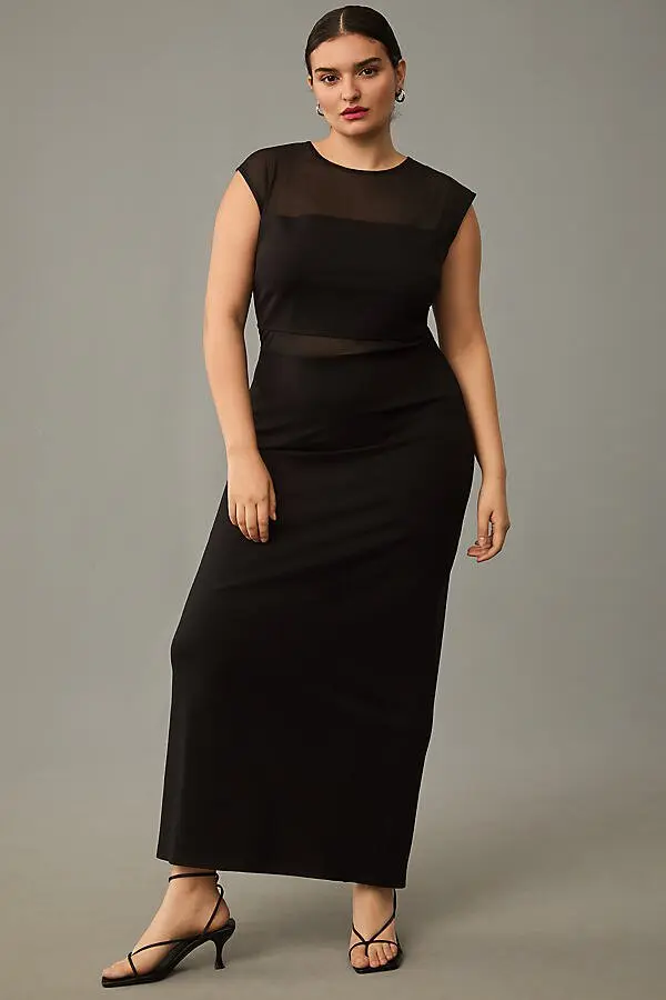 Plus Mesh Panel Midi Dress