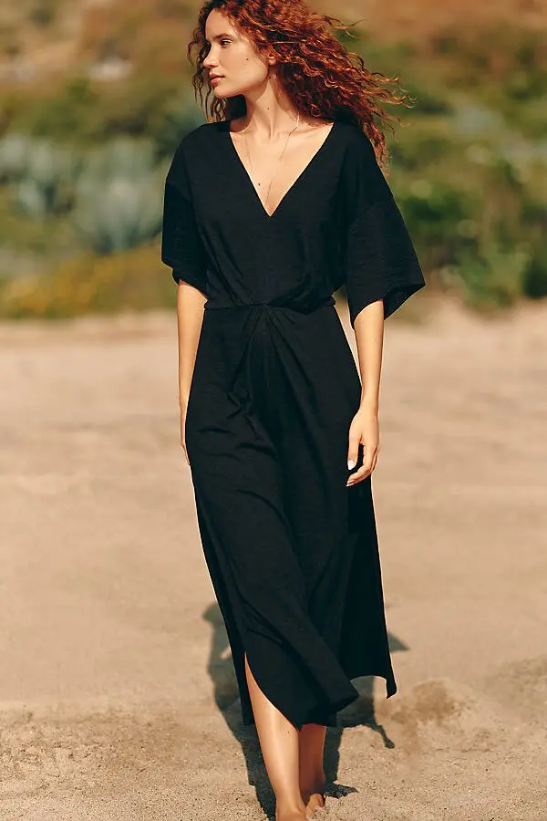 CELANDINE Long-sleeve Ruched Maxi Dress - Anthracite