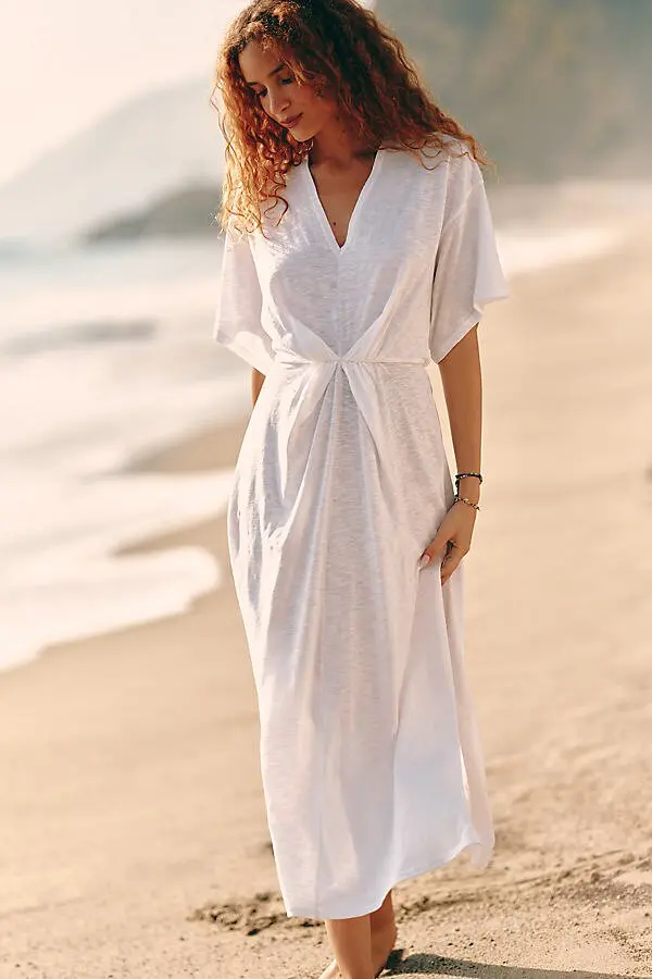 CELANDINE Long-sleeve Ruched Maxi Dress - Cloud Dancer