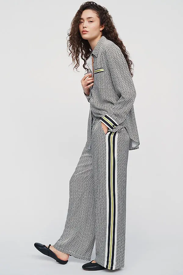 Maeve Brooklin Tie-front Printed Pull-on Pants - Black Pattern