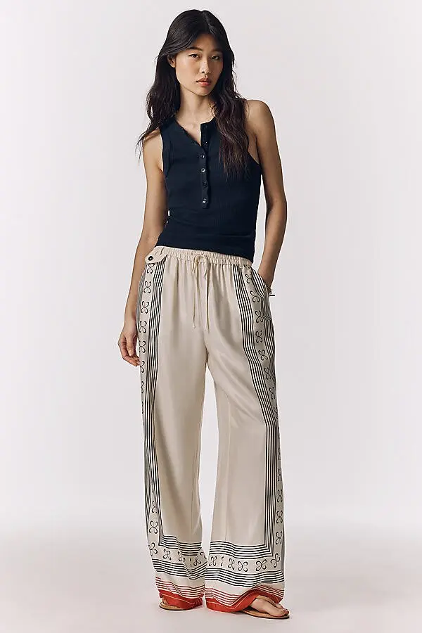Maeve Printed Wide Leg Pull-on Pants - Ivory Pattern
