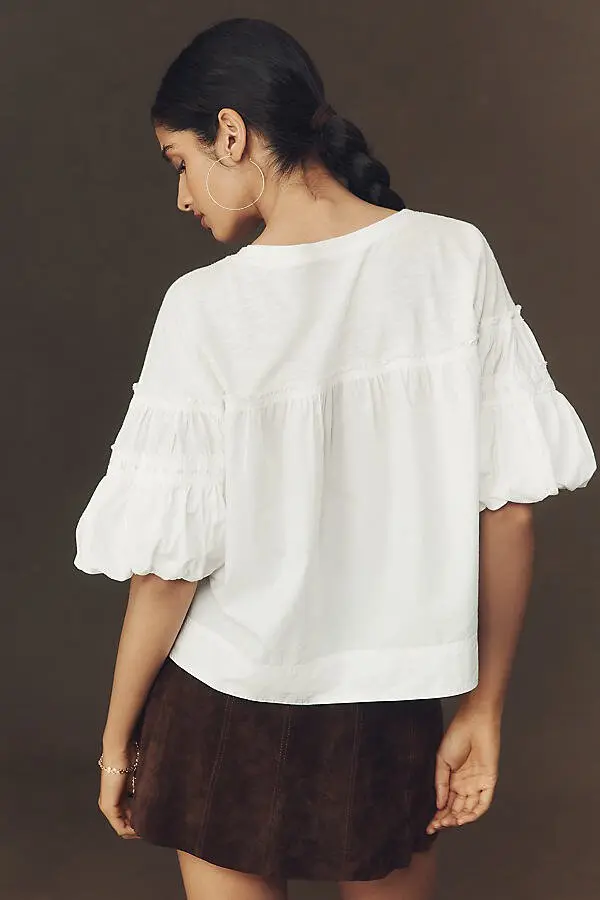 PILCRO Reworked Ruffle-sleeve Top - White