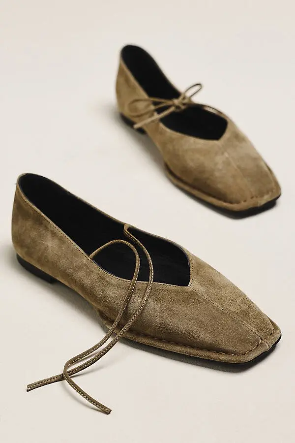 ALOHAS Sway Suede Ballet Flats - Olive Suede