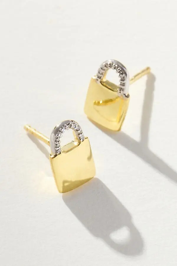 PAVÉ THE WAY Lock Your Superpower Stud Earrings - Gold