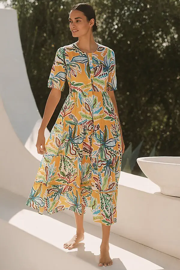 anette midi dress Petal and Pup Women's Annette Puff Sleeve Shirred Midi Dress