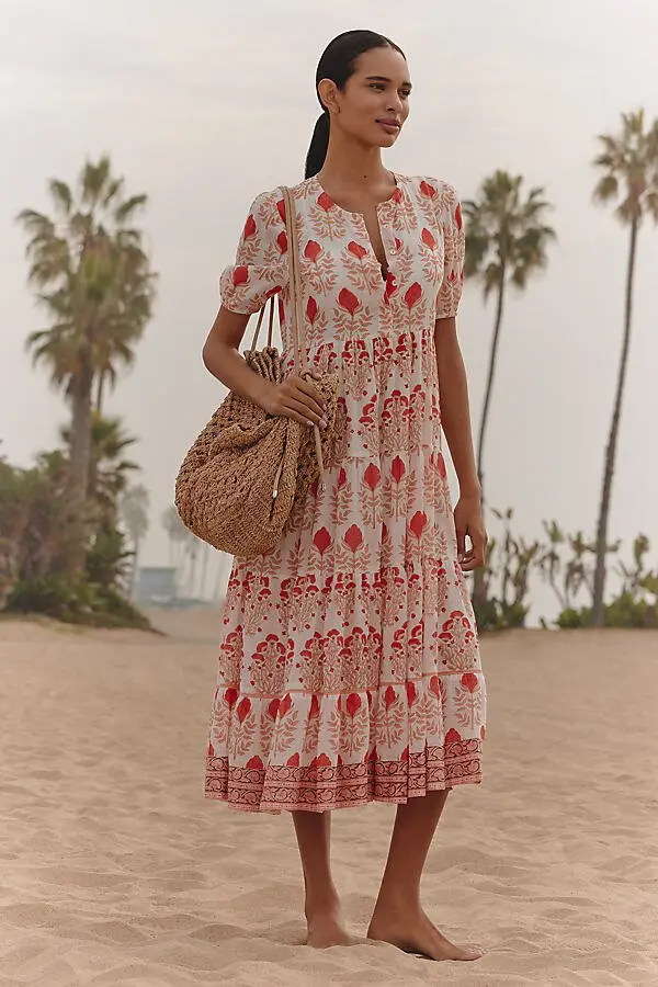 RO'S GARDEN Daphne Short-sleeve Midi Dress - Pink Pattern