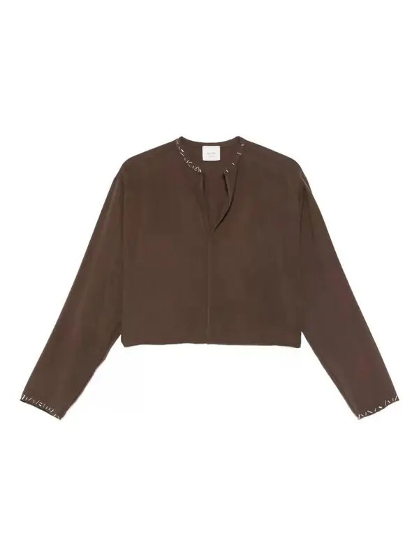 ALYSI Cropped V-neck Top With Embroidered Trim
