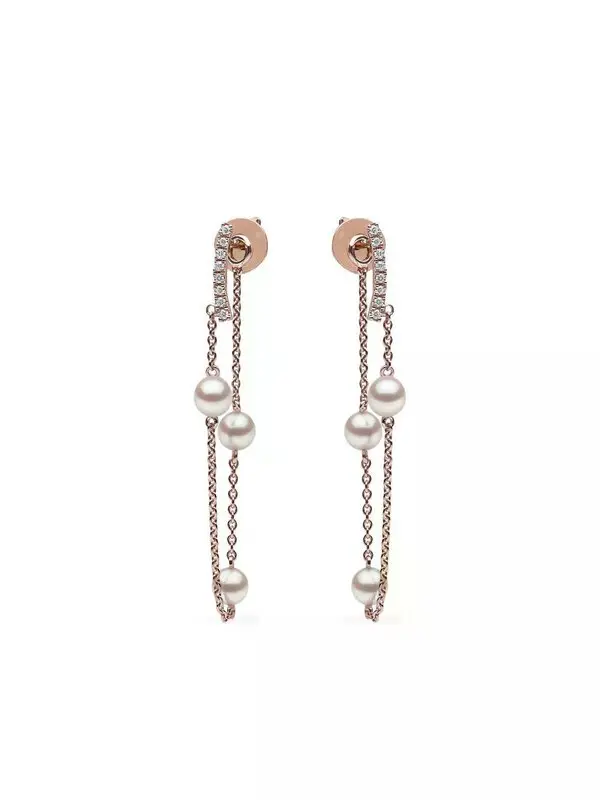Yoko London 18k Rose Gold Freshwater Pearl And Diamond Earrings - Pink