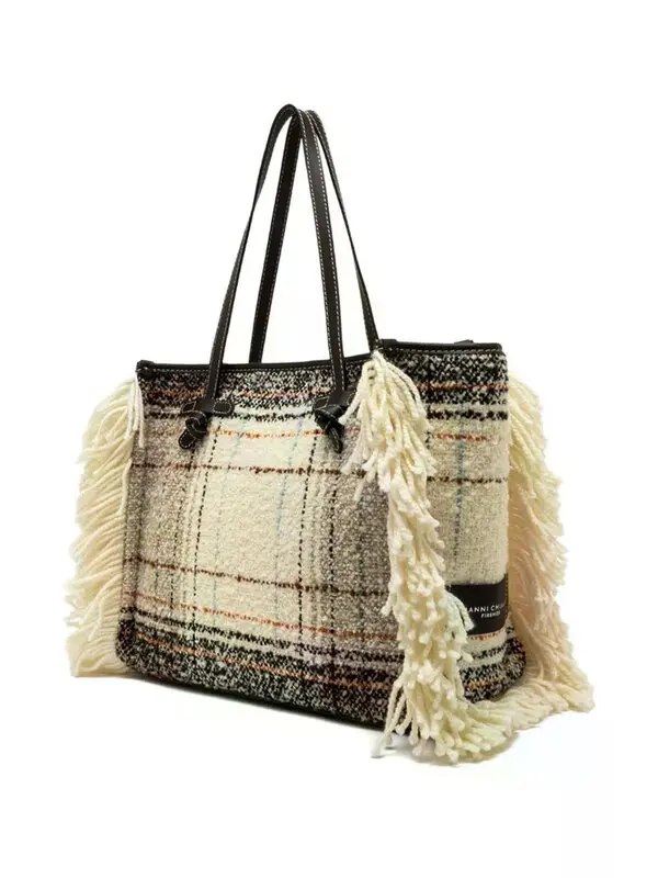 GIANNI CHIARINI Plaid Fringed Tote Bag
