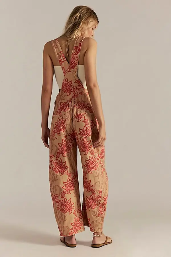 Free People We The Free Good Luck Printed Overalls - Tan Combo-bold Wallpaper
