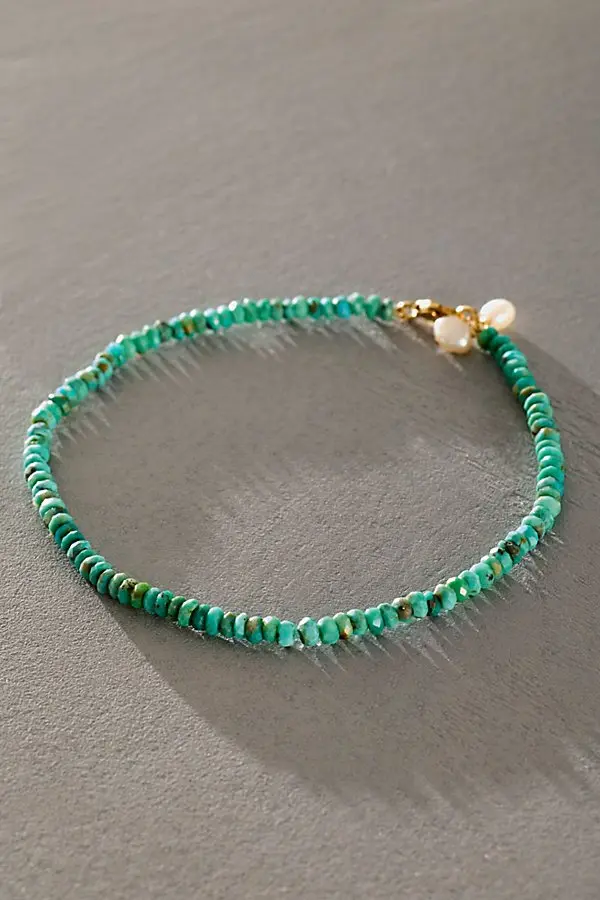 ATMA PREMA Turquoise And Pearl Charm Anklet - Turquoise/pearl