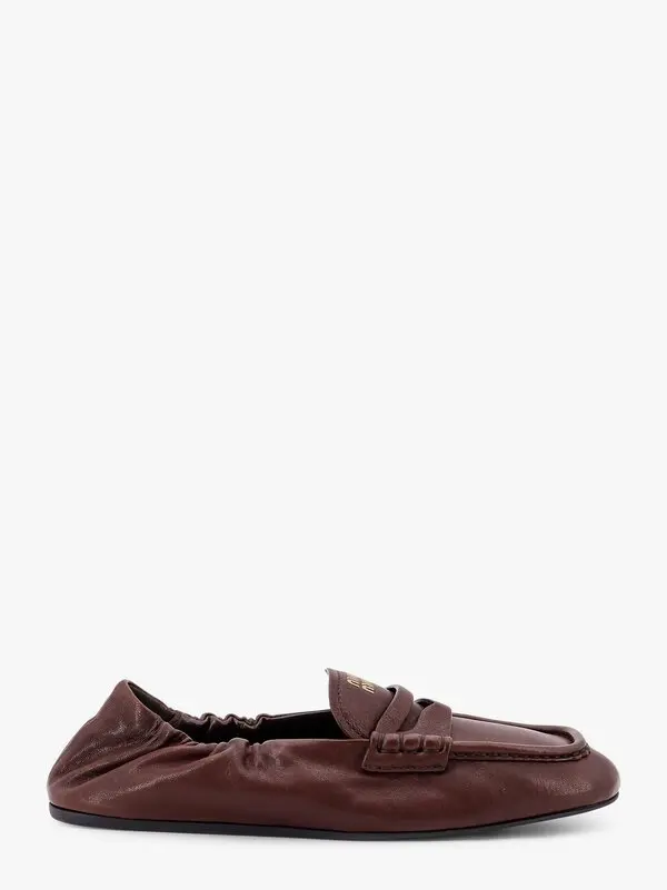 Miu Miu Ruched Leather Loafers With Logo In Brown - 30% Off  display picture 2